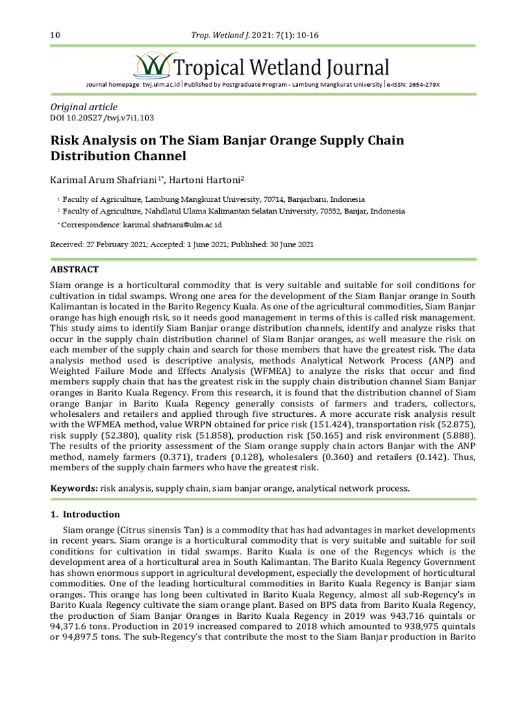 Risk Analysis On The Siam Banjar Orange Supply Chain Distribution ...