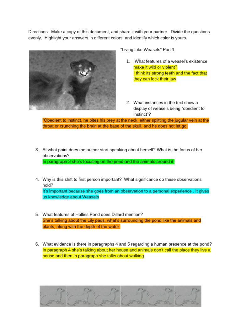 Living Like Weasels Questions | PDF