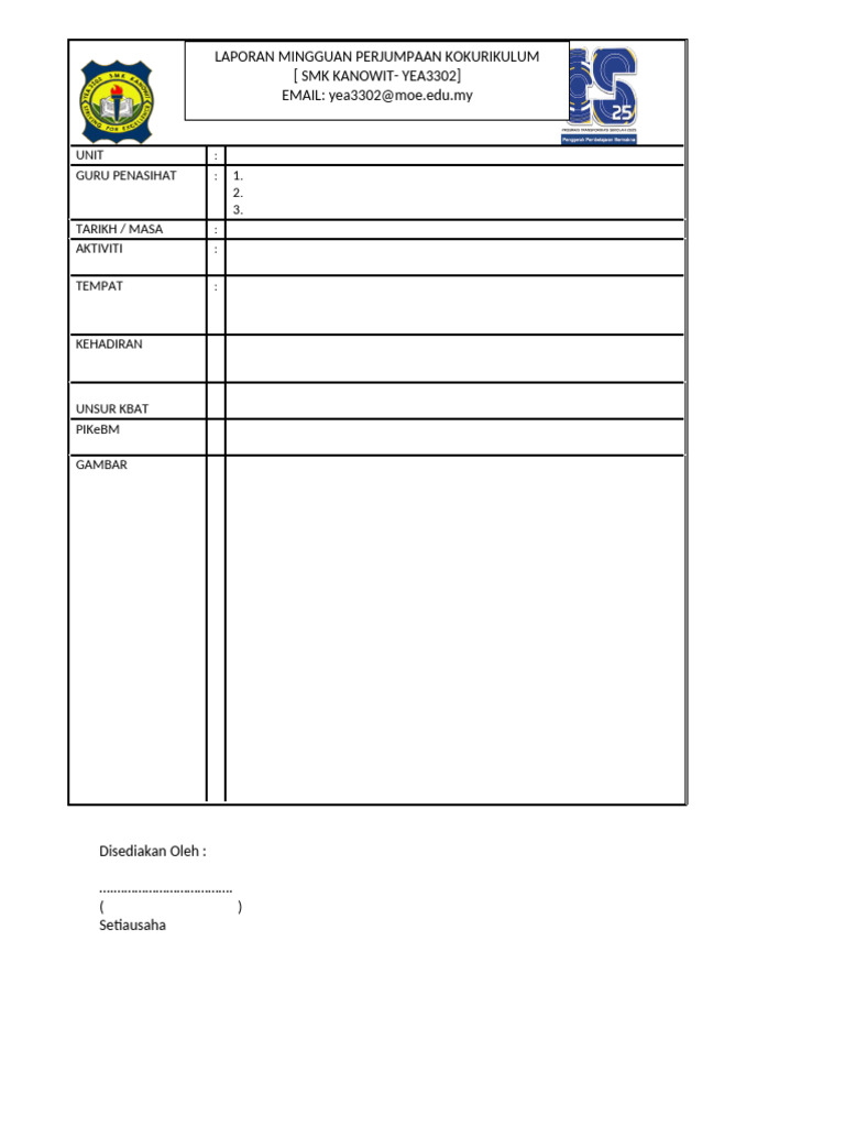 Laporan Mingguan Perjumpaan Kokurikulum 24 (1) | PDF