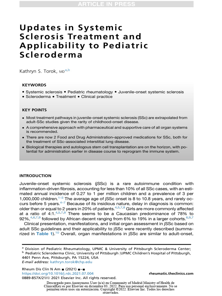 Systemic Scleroderma in Pediatrics - Rheum DisClinNorthAm | PDF ...