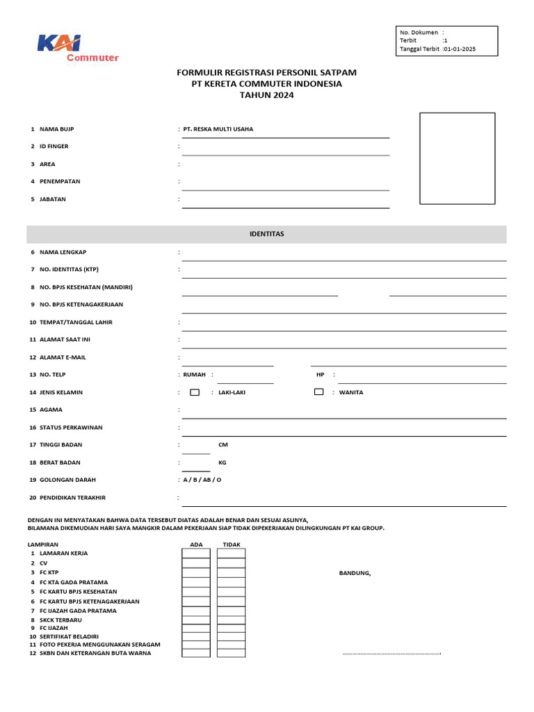 Form Registrasi KCI 2025 | PDF