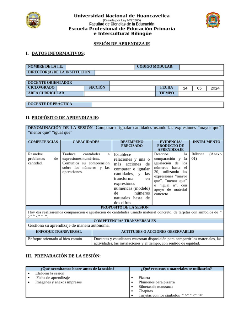 MODELO DE SESIÓN DE APRENDIZAJE - Docx Danitza - Docx 2024 | PDF | Modificación de ...