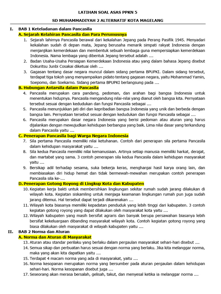 Latihan Soal ASAS PPKn 5 | PDF