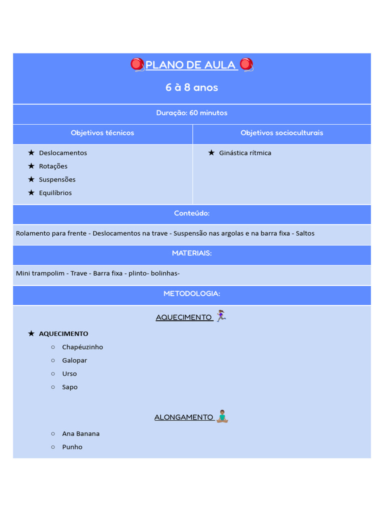?PLANO DE AULA ?7 | PDF | Ginástica