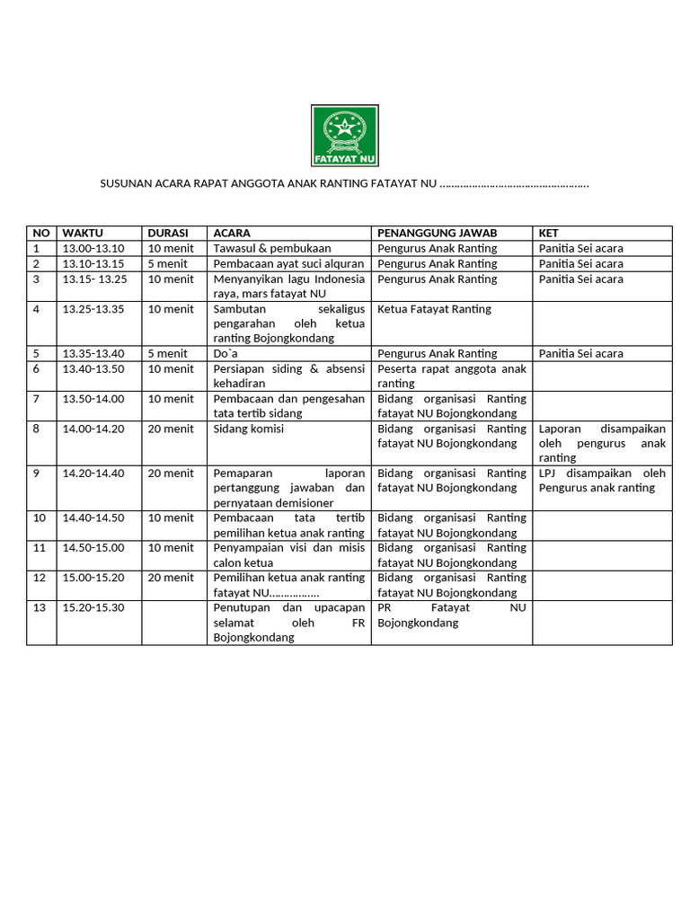 Susunan Acara Rapat Anggota Anak Ranting | PDF