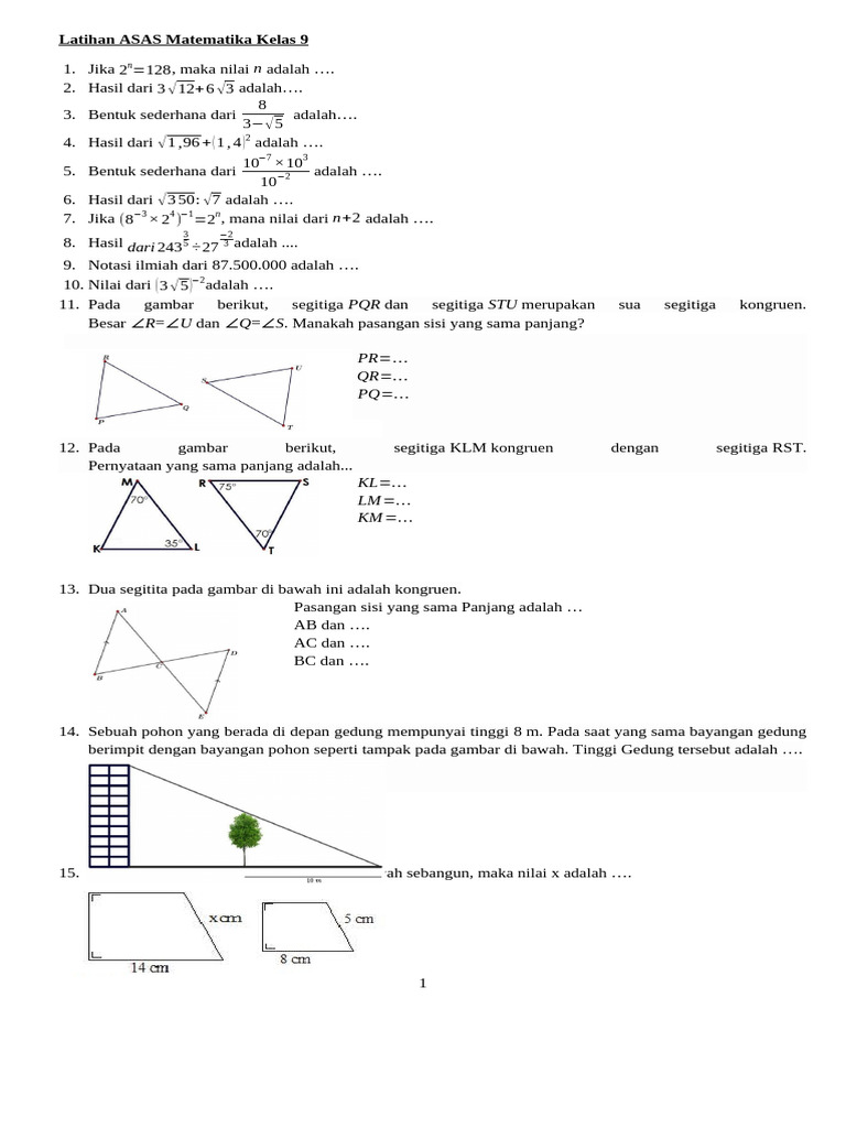 Kisi Kisi ASAS MTK Kelas 9 | PDF