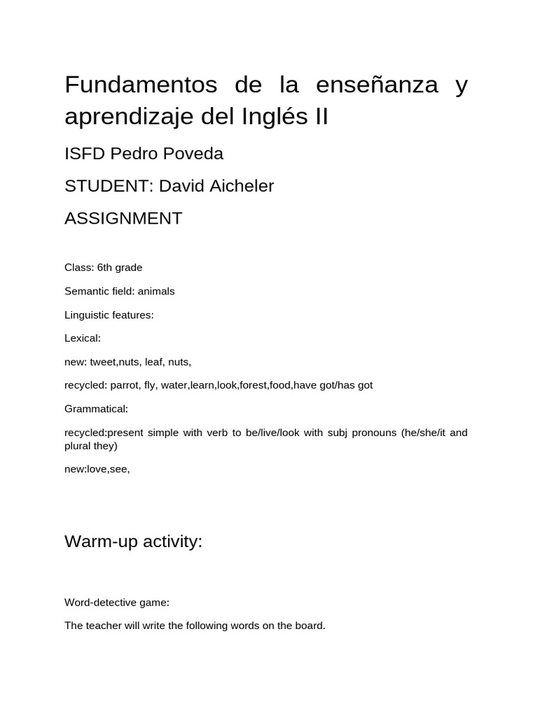 Fundamentos de la enseñanza y aprendizaje del Inglés II READING VERSION ...