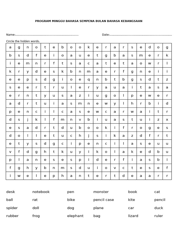 Kanak-Kanak: Cari Perkataan Tersembunyi | PDF | Stationery