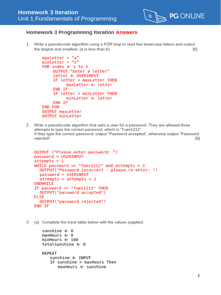 Fundamentals Homework 3 Answers | PDF | Iteration | Algorithms And Data Structures