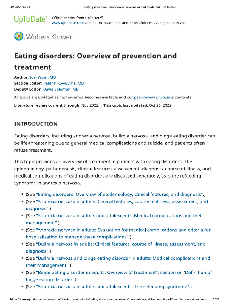 08 - TCA - Eating Disorders - Uptodate 2022 - Prevention and Treatment ...