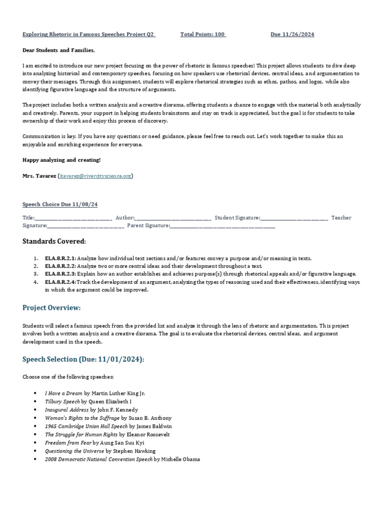 Exploring Rhetoric in Famous Speeches Q2 Diorama Project C | PDF ...