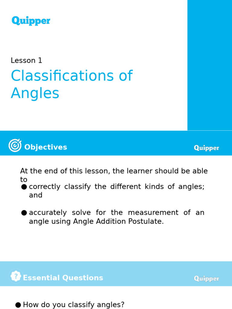 U5L3 - Classifications of Angles | PDF | Angle | Triangle Geometry