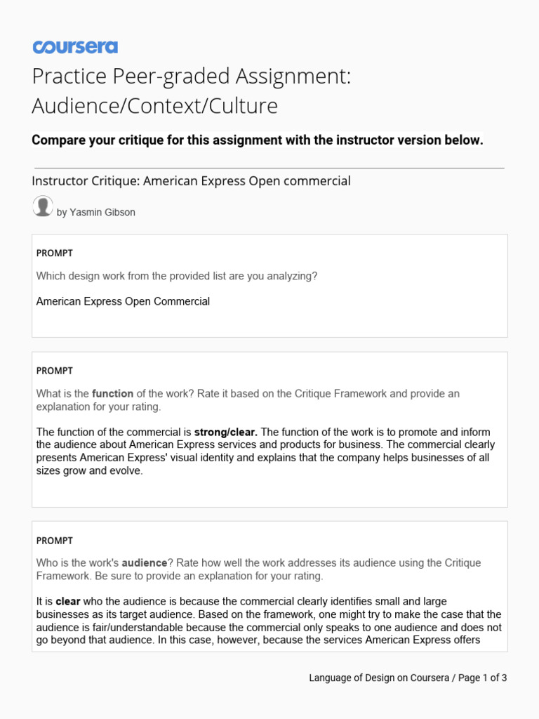 Week 1 Peer Review Instructor Critique_ American Express | PDF ...