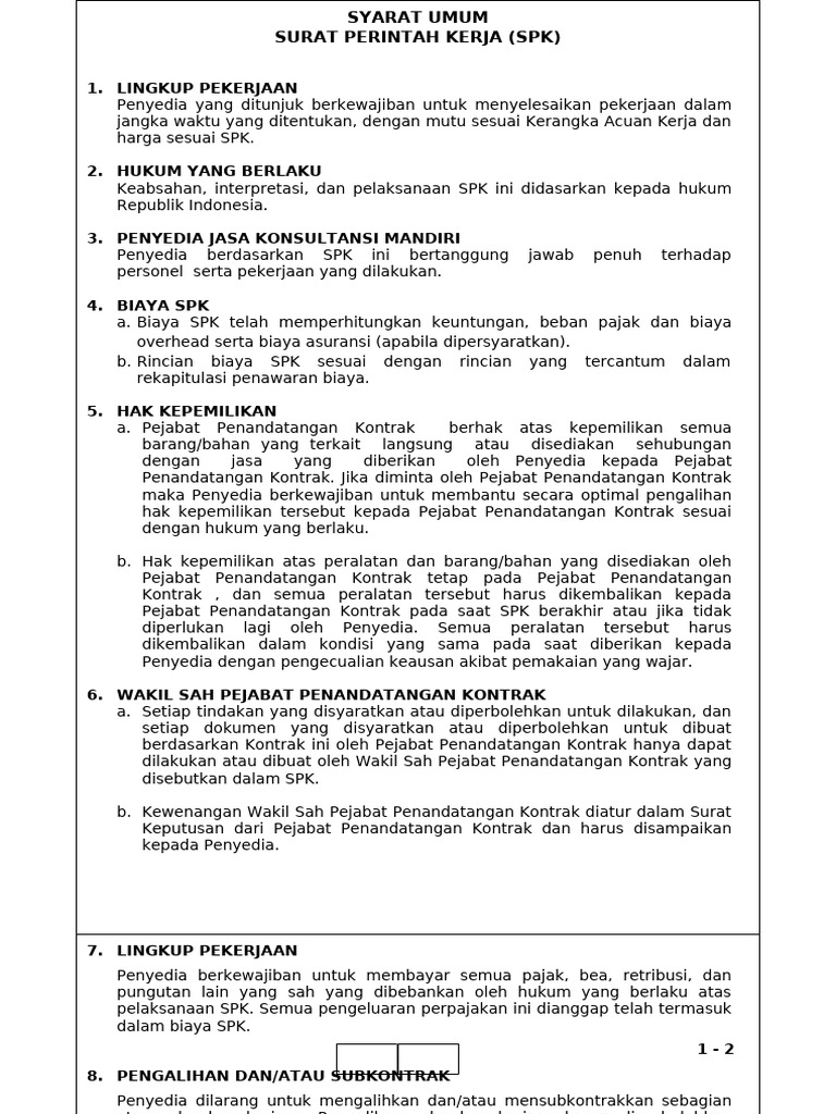 Syarat Syarat Umum SPK | PDF