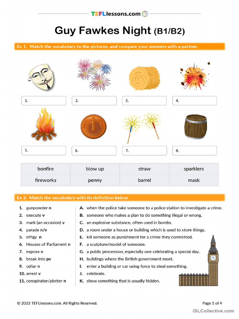 Bonfire Night - Guy Fawkes ESL Lesson Plan | PDF