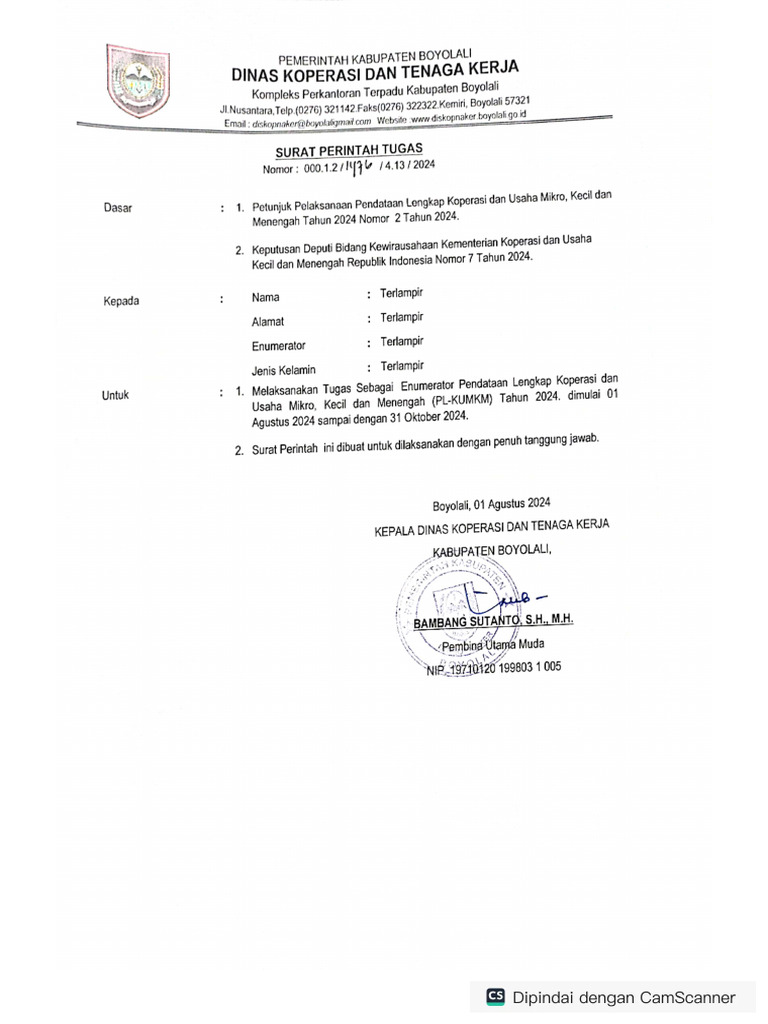 Surat Perintah Tugas Enumerator | PDF