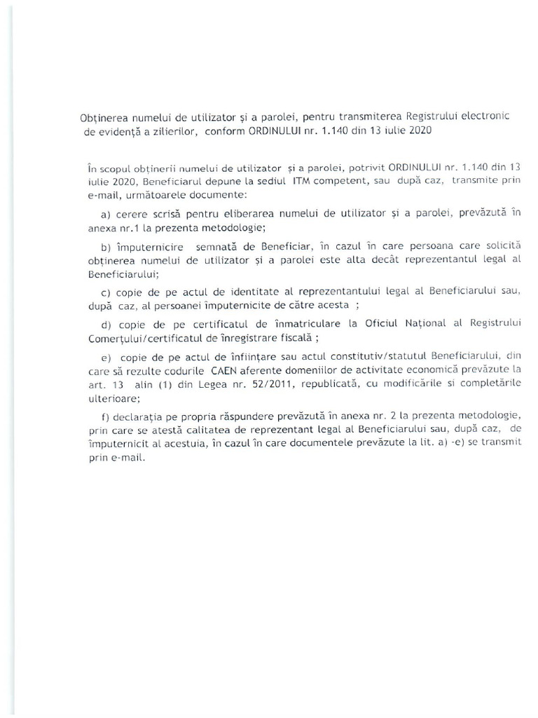 Solicitare Parola Registrul Zilieri | PDF