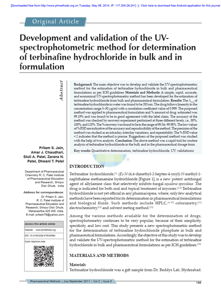 Development and Validation of The Uvspectrophotometric Method For Determination of Terbinafine ...