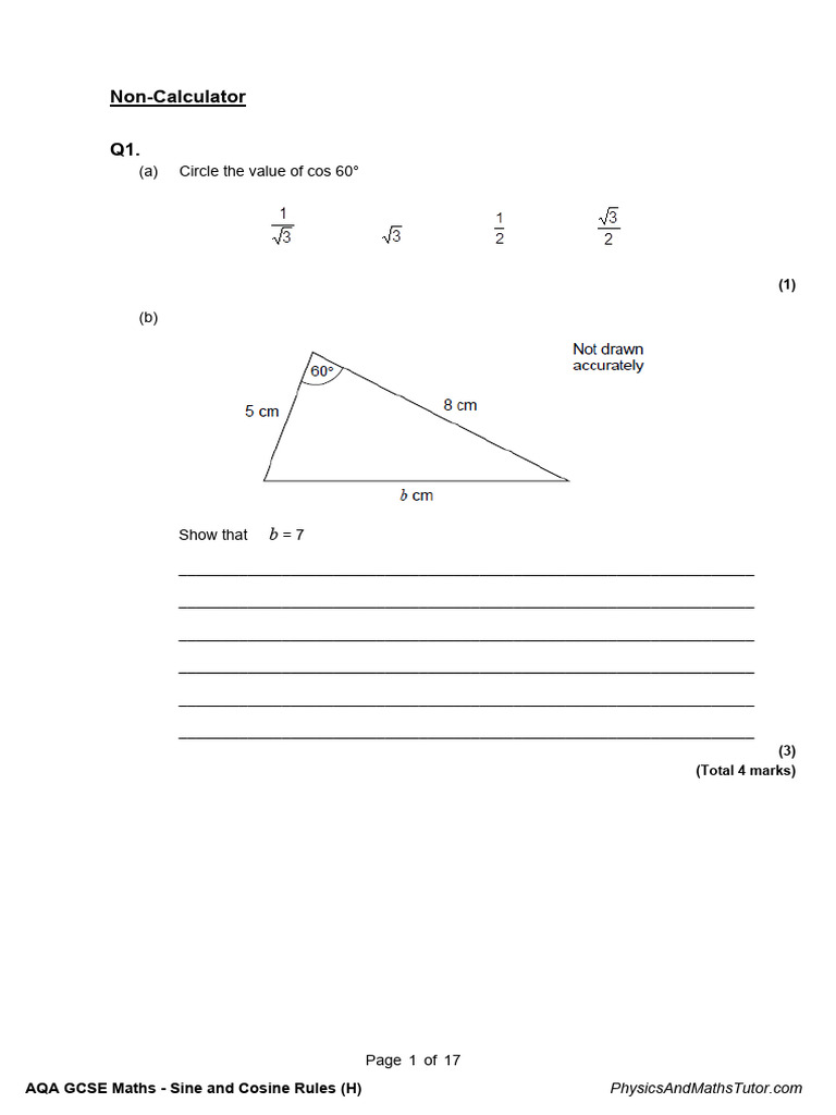 Sine And Cosine Rules H Qp Pdf Angle Complex Analysis