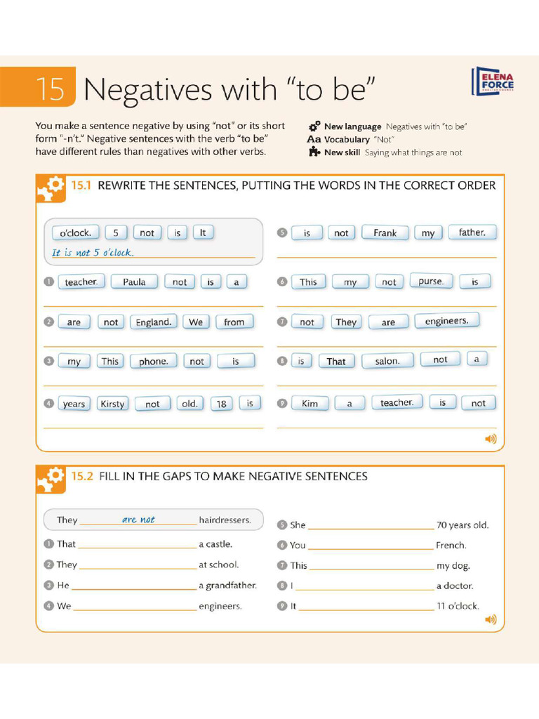 15) B. Level 1 Beginner - Negatives With To Be | PDF