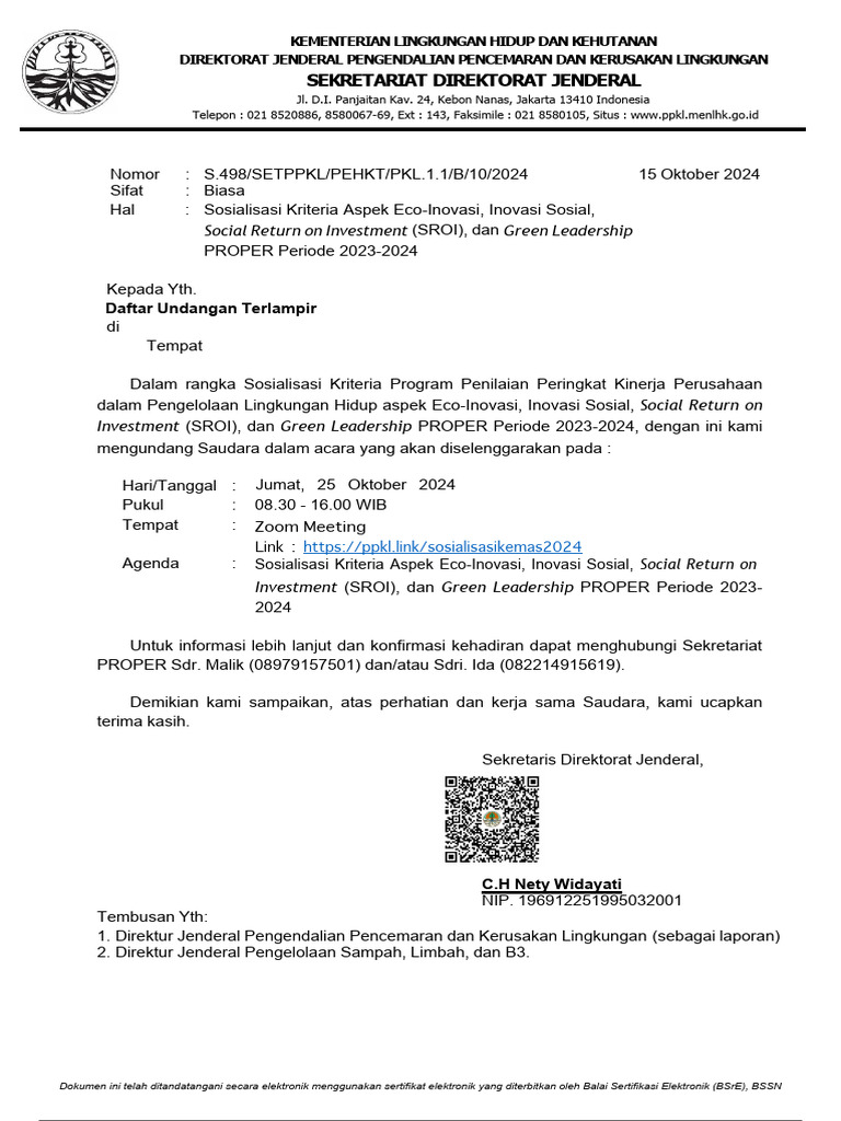 Surat Sosialisasi Kandidat Emas PROPER 2024 | PDF