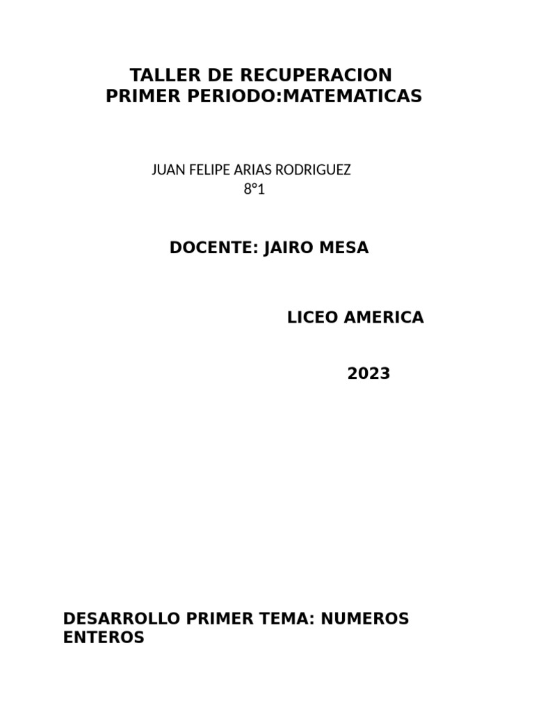 TALLER DE RECUPERACION | PDF