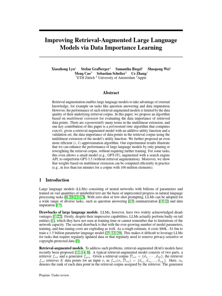Improving Retrieval-Augmented Large Language Models Via Data Importance Learning | PDF | Time ...
