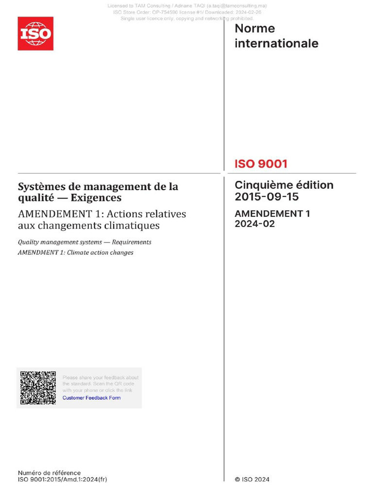 Amendement ISO 9001 | PDF