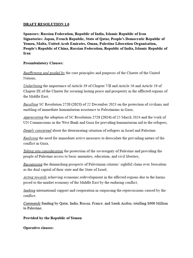 Draft Resolution 1.2 | PDF | World Politics | State Of Palestine