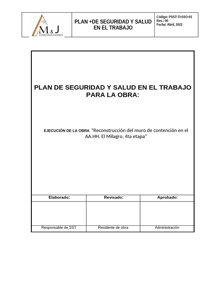 Plan de Seguridad y Salud en el Trabajo CHOSICA | PDF | Seguridad y salud ocupacional | La ...