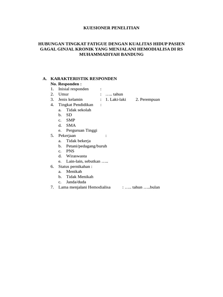 Kuesioner tingkat fatigue | PDF