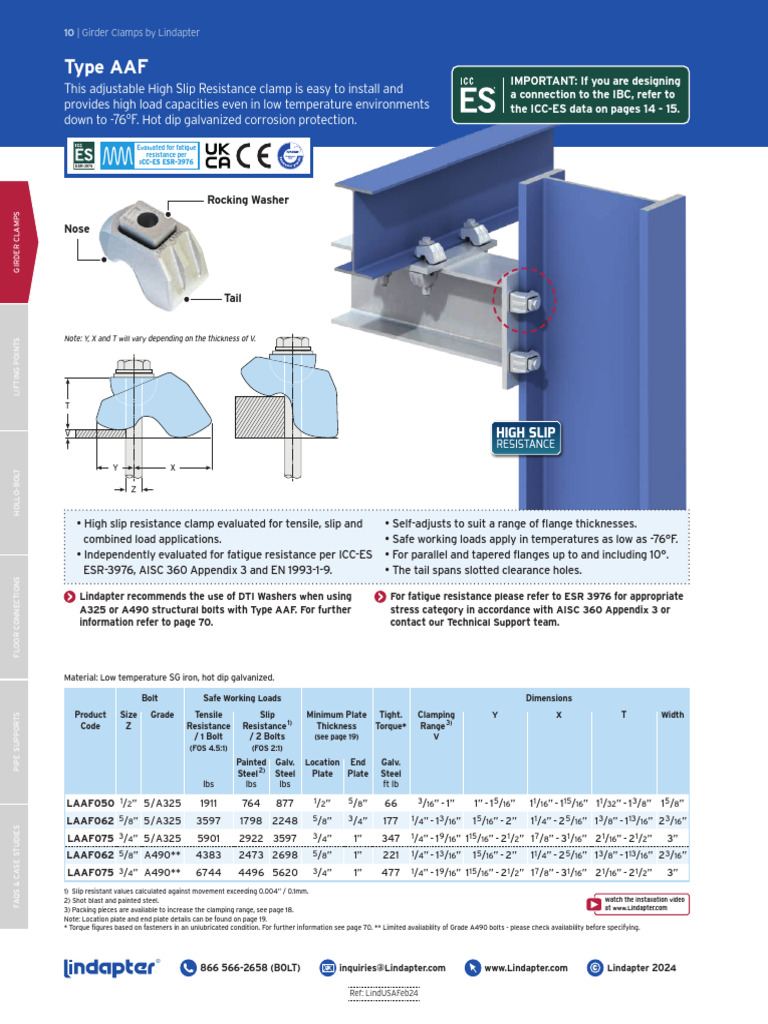 Lindapter Type Aaf Datasheet Usa | PDF | Screw | Mechanical Engineering