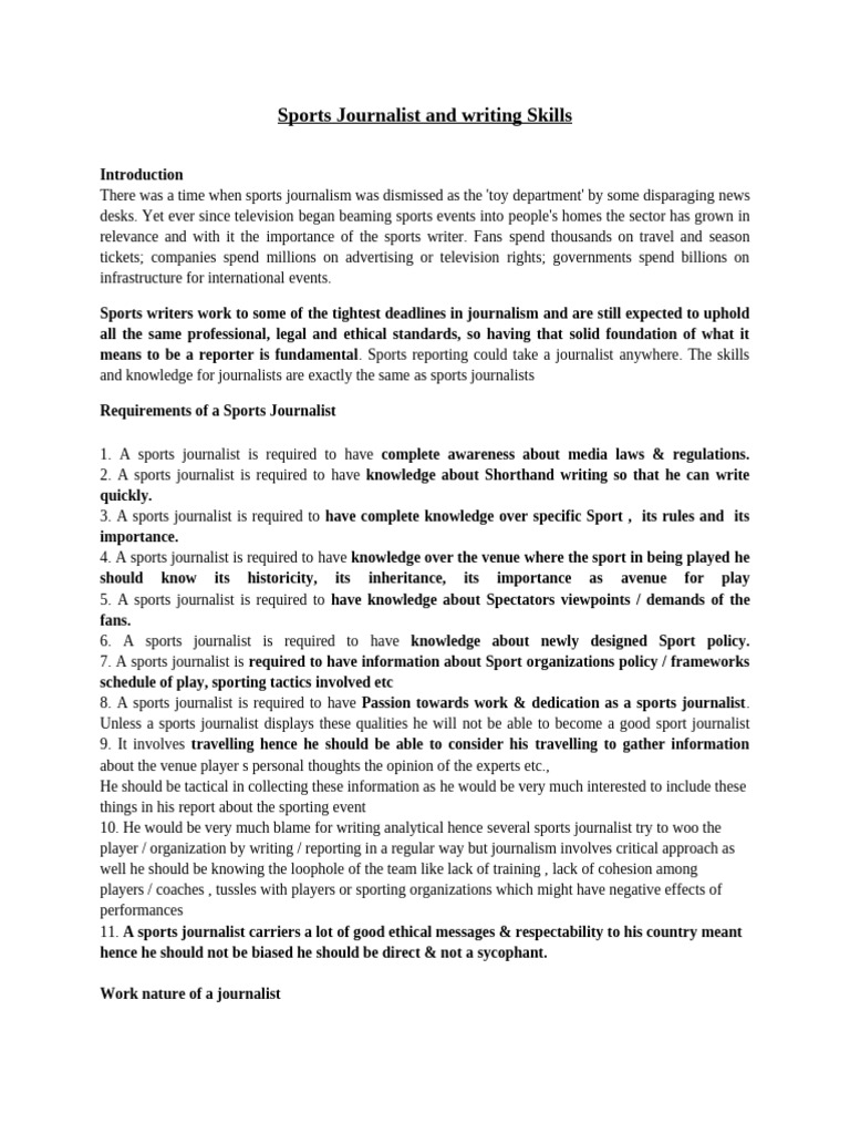 Sports Journalist and Writing Skills | PDF | Journalism | Sports
