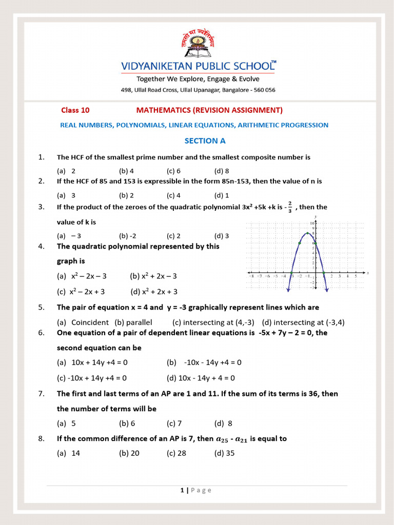 Class 10 Mathematics Revision Guide | PDF | Quadratic Equation | Polynomial