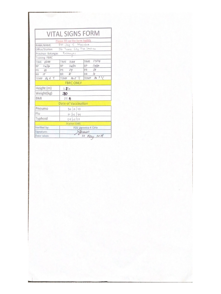 FO1 Macahia, Joie C - Vital Signs Form | PDF