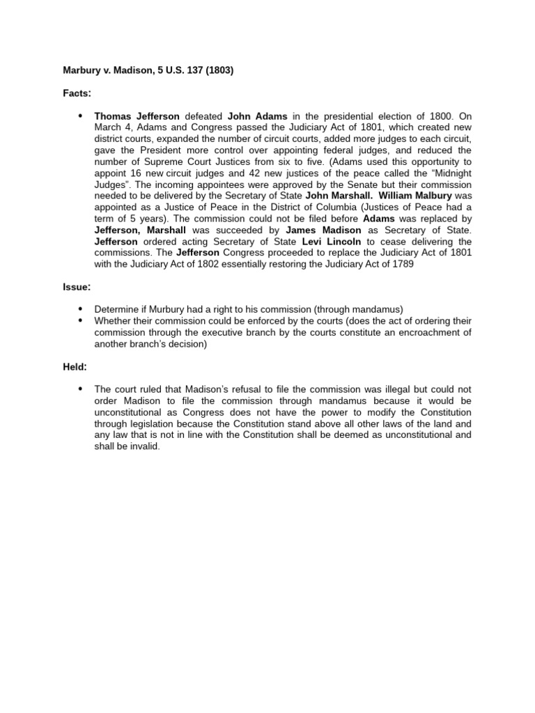 Marbury v. Madison: Judicial Review | PDF