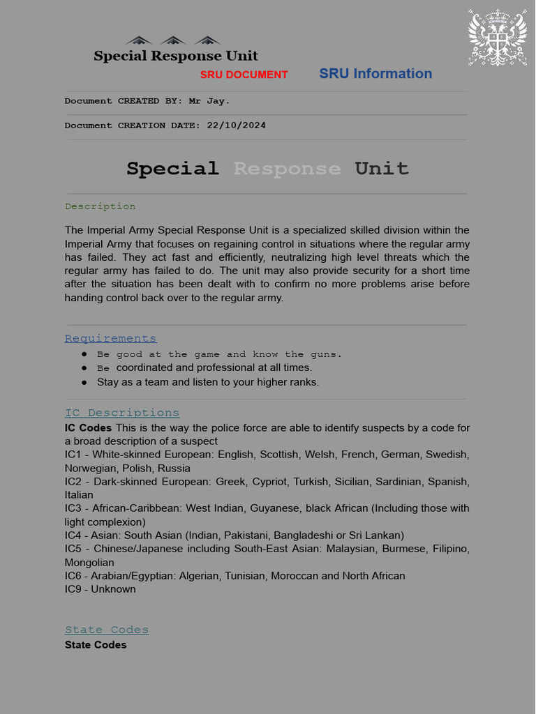 Special Response Unit - SRU | PDF | Military