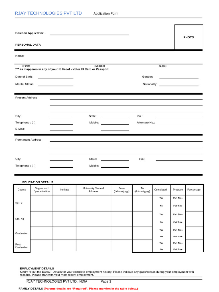 TAG-FRM-01 Rjay Tech Application Form | PDF | Travel Visa | Passport