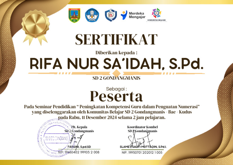 Sertifikat Bu Rifa 2 | PDF