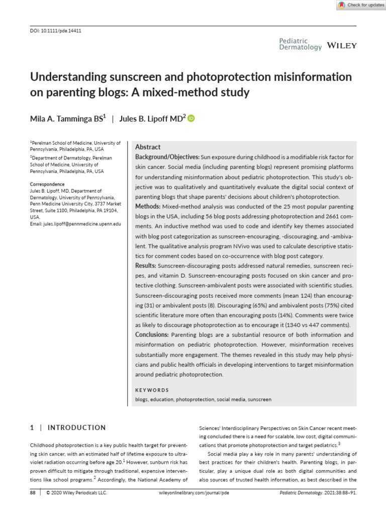 07 - Understanding Sunscreen and Photoprotection Misinformation On Parenting Blogs - Ped Derm ...