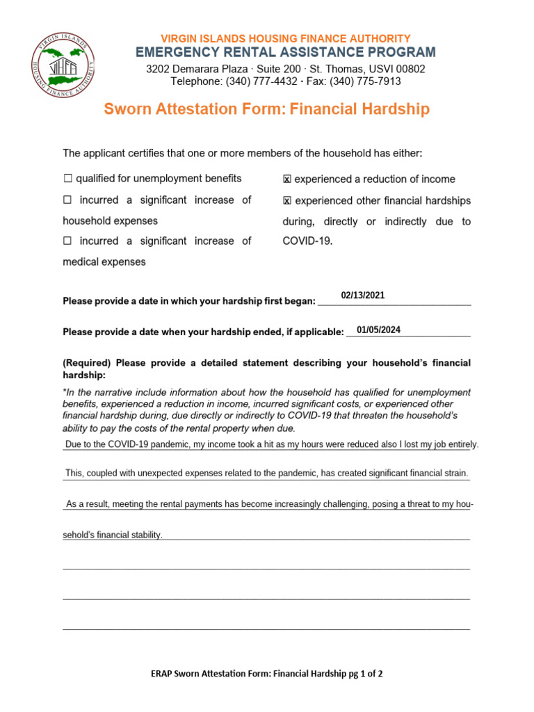Sworn Attestation For FINANCIAL HARDSHIP | PDF | Expense | Economies