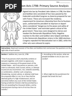 Alien and Sedition Acts Overview | PDF