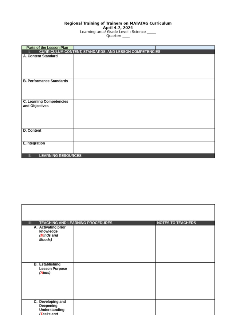 MATATAG Lesson Plan Template | PDF