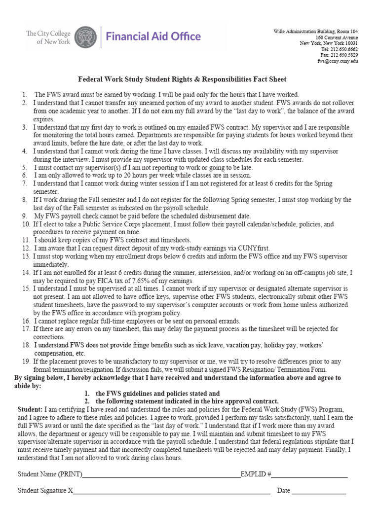 2023-2024 FWS Student Rights and Responsibilites Fact Sheet | PDF ...