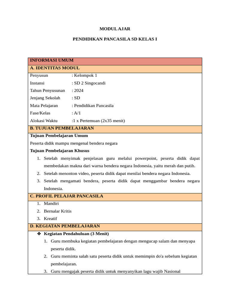 Modul Ajar PKN Kel 1 | PDF
