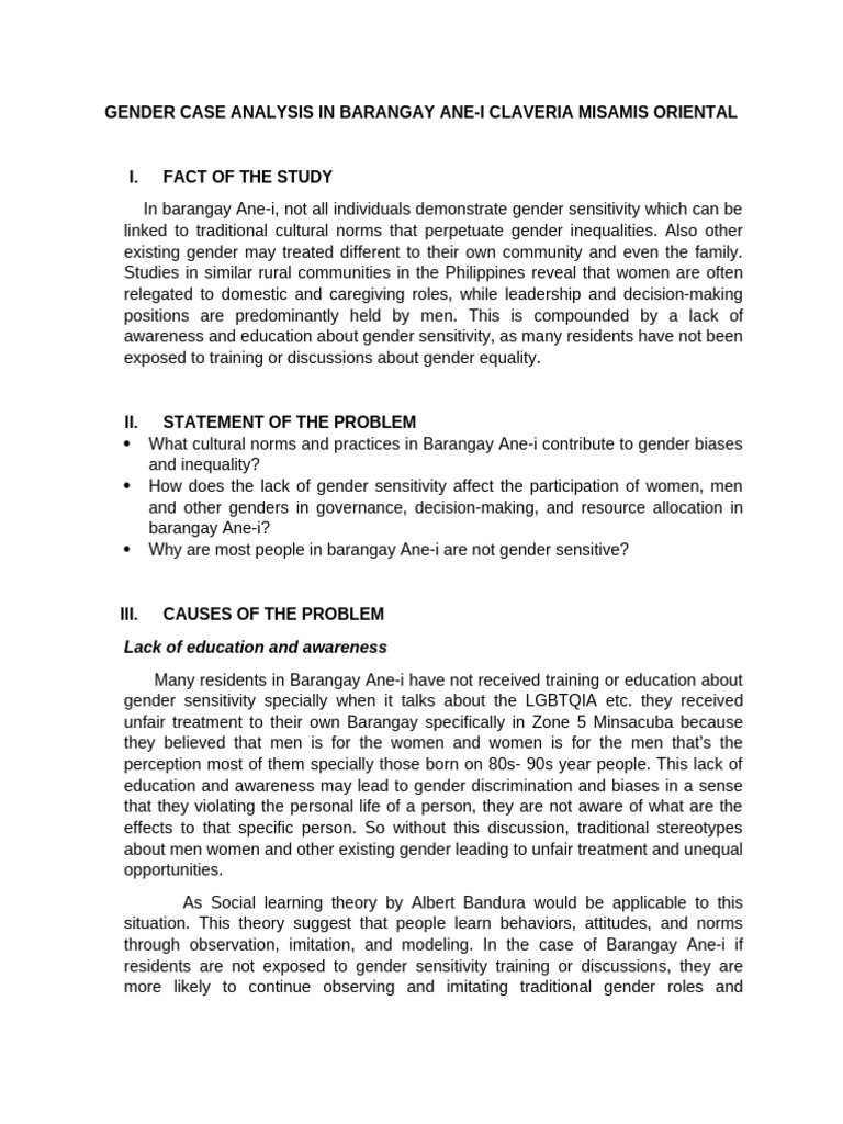Gender Case Analysis in Barangay Ane I Rommelyn Tion Gns... | PDF ...