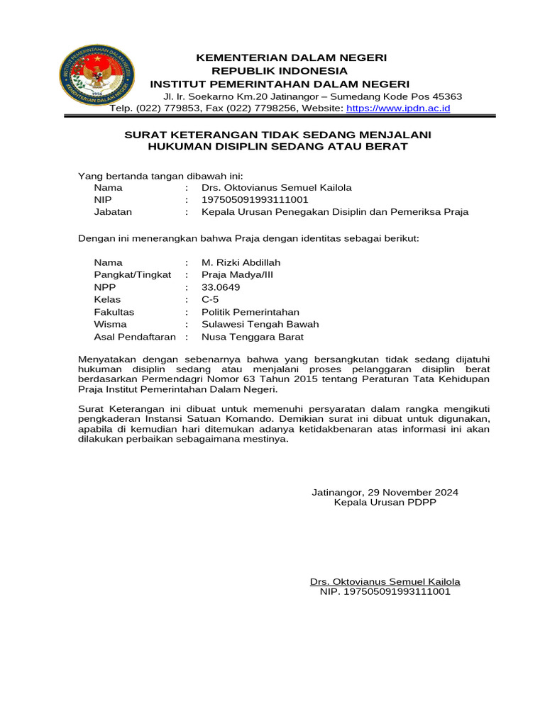 Surat Keterangan PDPP Salinan | PDF