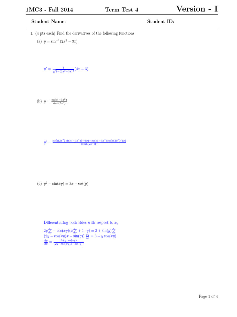 test_version1a_sol | PDF | Complex Analysis | Functions And Mappings