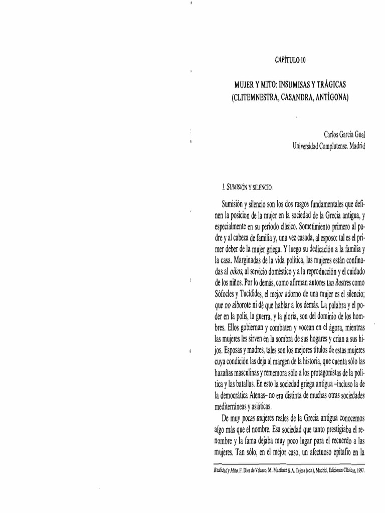 Garcia Gual - Mujer y Mito - Realidad y Mito | PDF