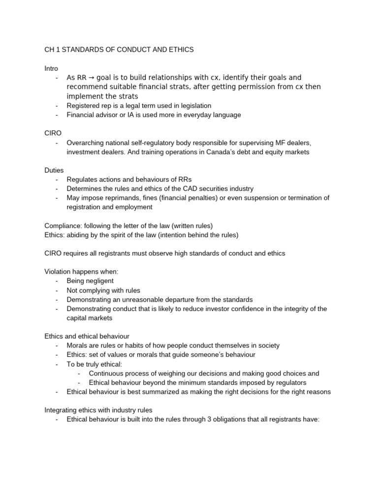 Ethics and Conduct Standards for Financial Advisors | PDF | Fiduciary ...